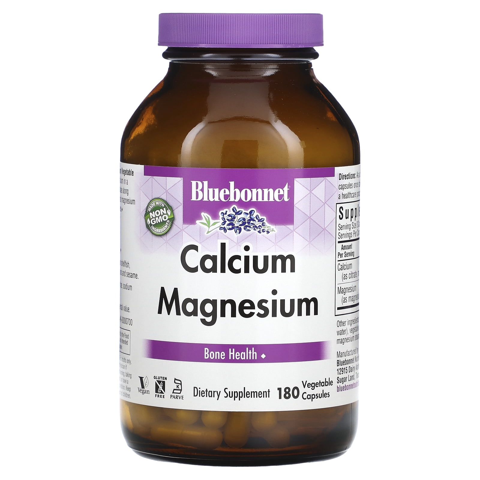Bluebonnet Nutrition Calcium Magnesium, 180 Vegetable Capsules ...