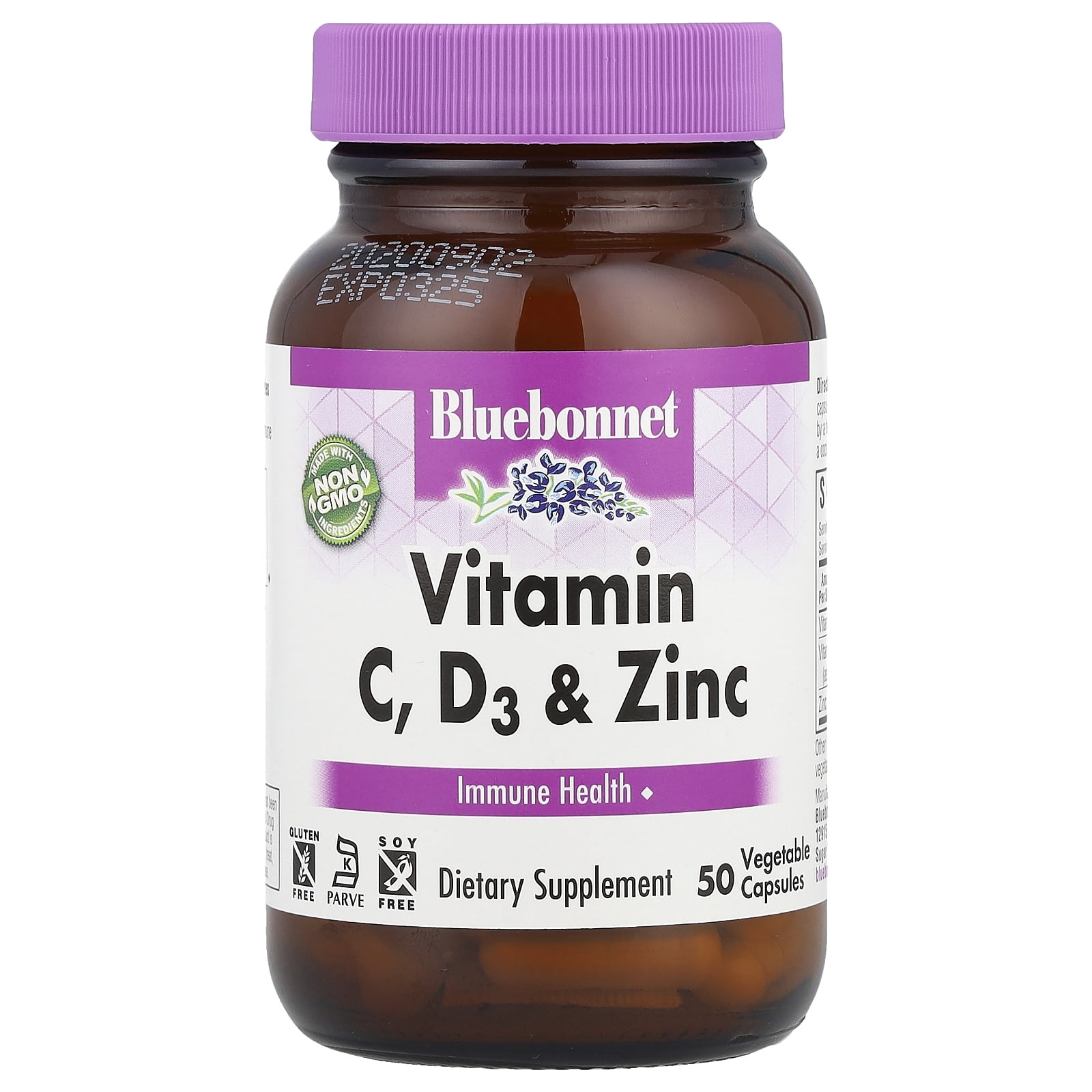 Bluebonnet Nutrition Vitamin C, D3 & Zinc, 50 Vegetable Capsules ...