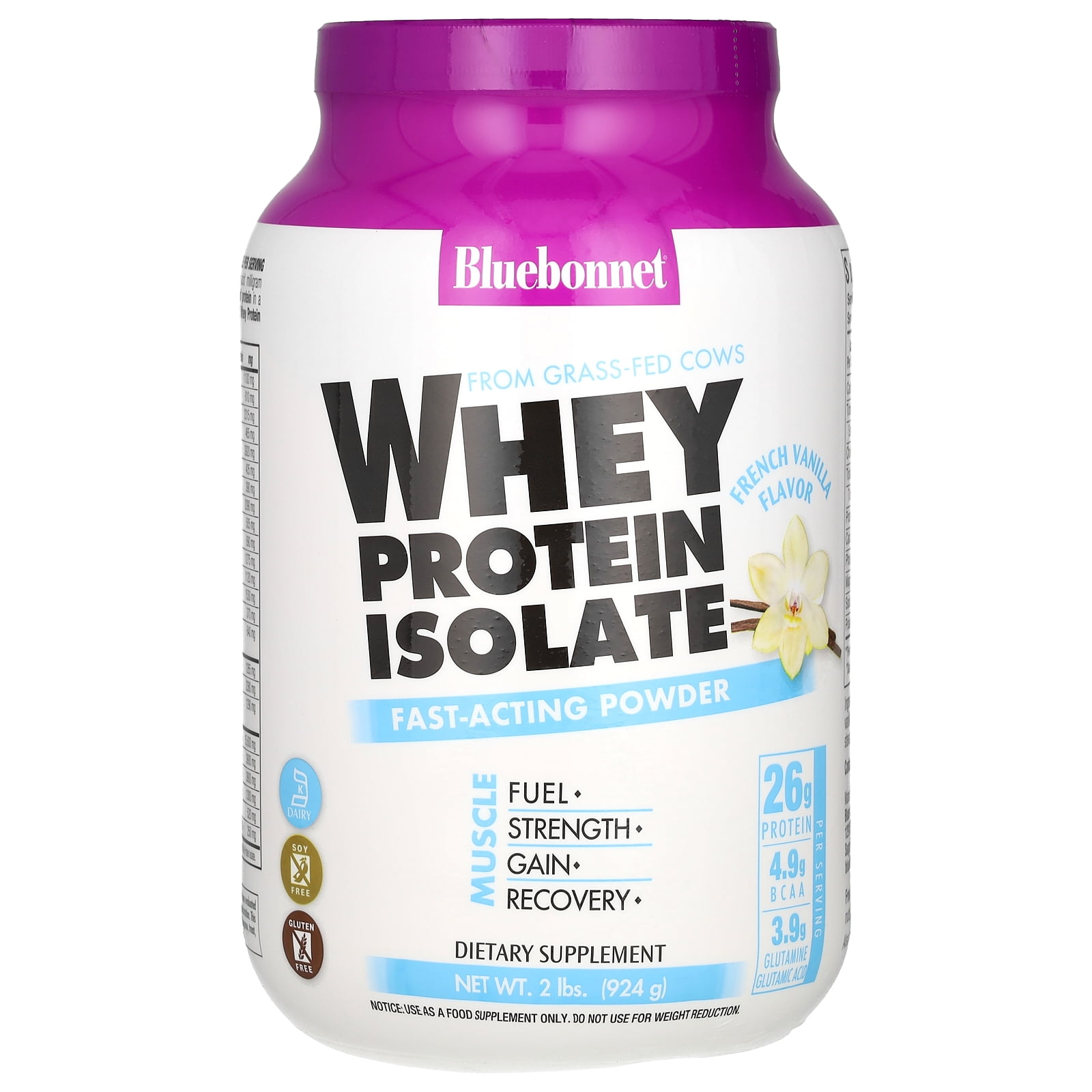 Bluebonnet Grass-Fed Whey Protein Isolate Powder, French Vanilla, 2 lbs ...