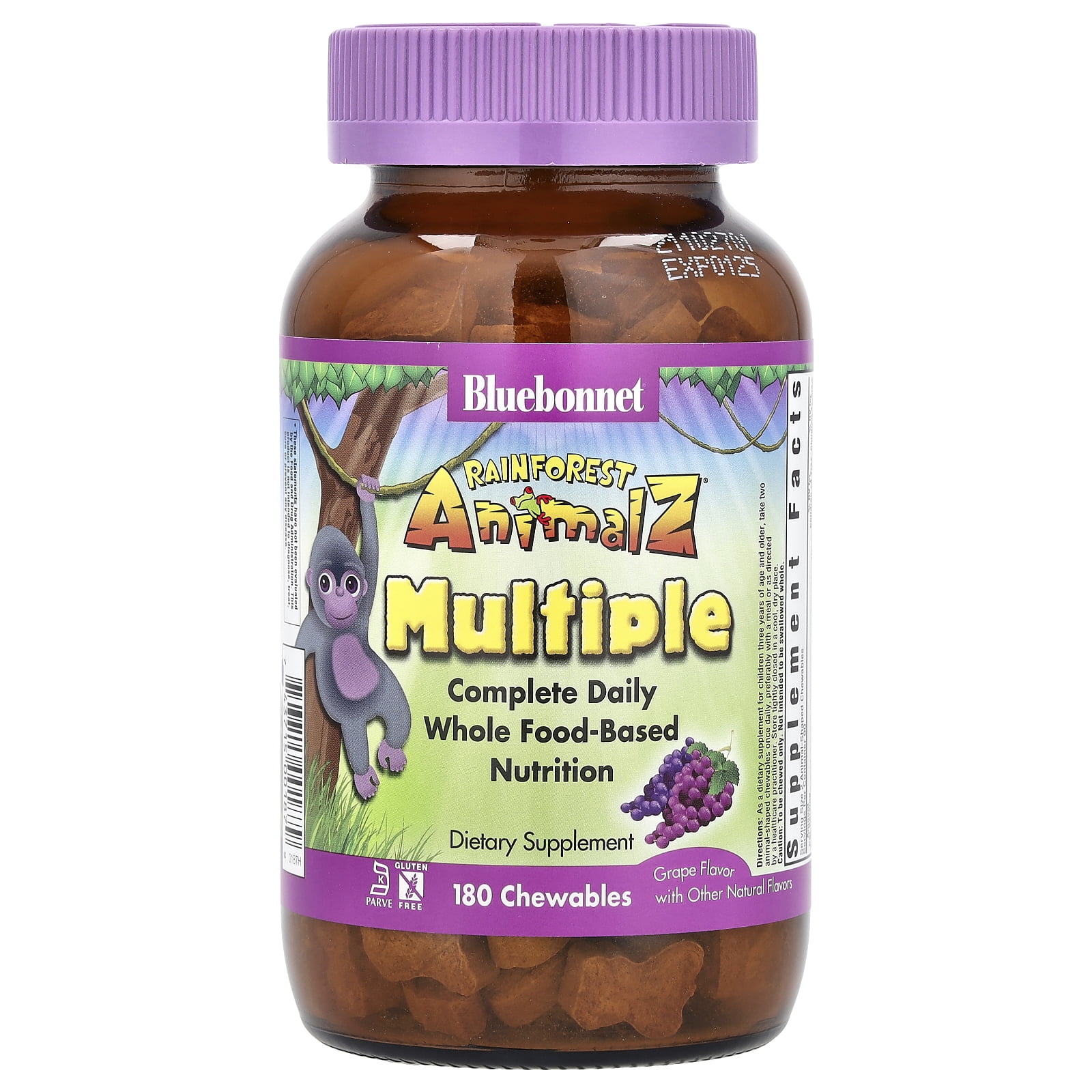 Bluebonnet Rainforest Animalz Kids Vitamins, Grape, Gluten-Free, 180 ...