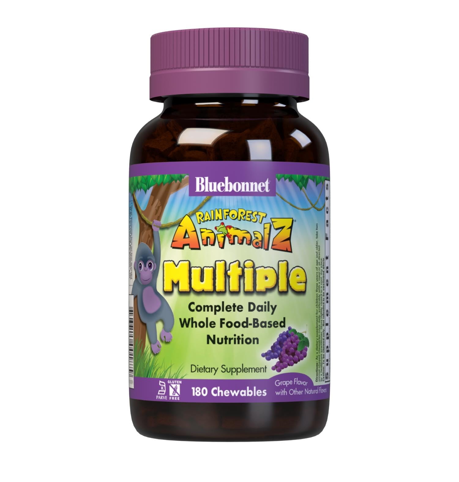 Bluebonnet Rainforest Animalz Kids Vitamins, Grape, Gluten-Free, 180 ...