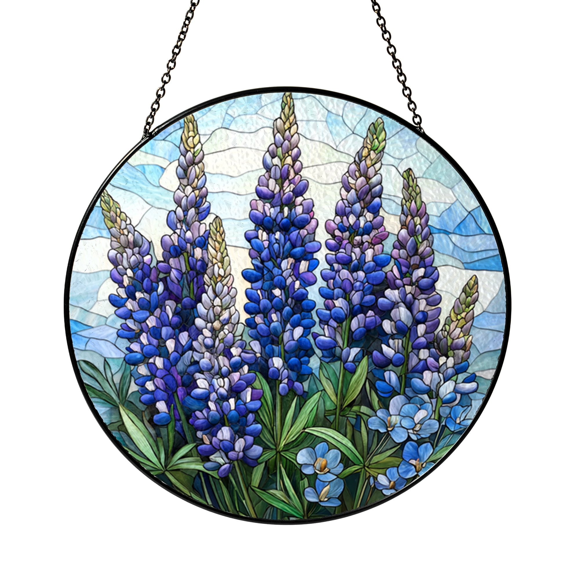 Bluebonnet Stained Glass Round Suncatcher – Texas Wildflower Floral ...