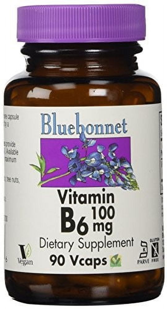 Bluebonnet Vitamin B-6 100mg, Heart & Brain Health, 90 Vegetable ...