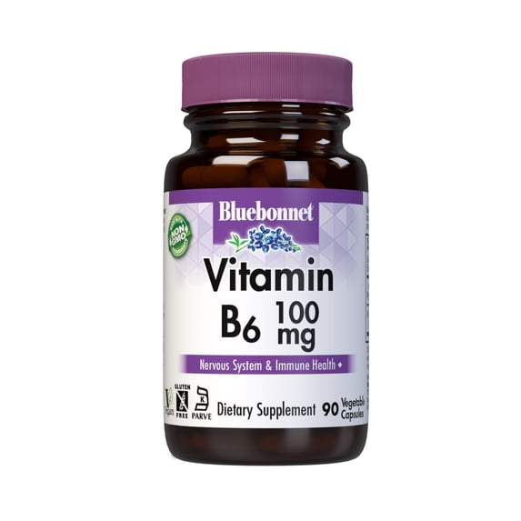 Bluebonnet Vitamin B-6 100mg, Heart & Brain Health, 90 Vegetable ...