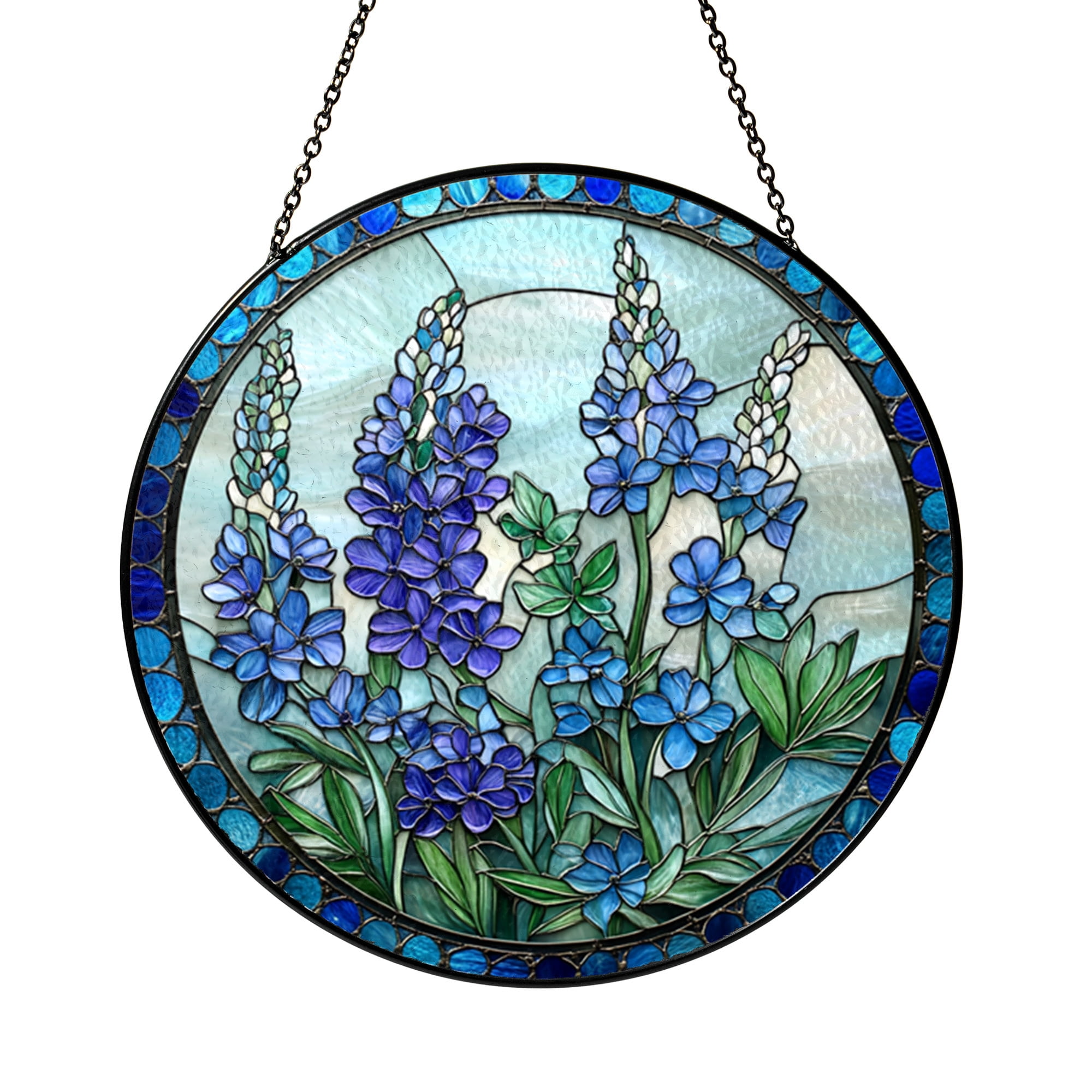 Bluebonnet Wildflower Round Suncatcher – Stained Glass Style Floral ...