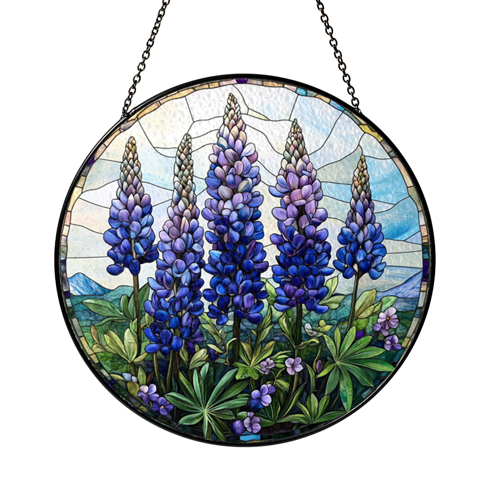 Bluebonnet Wildflower Stained Glass Style Round Window Suncatcher ...