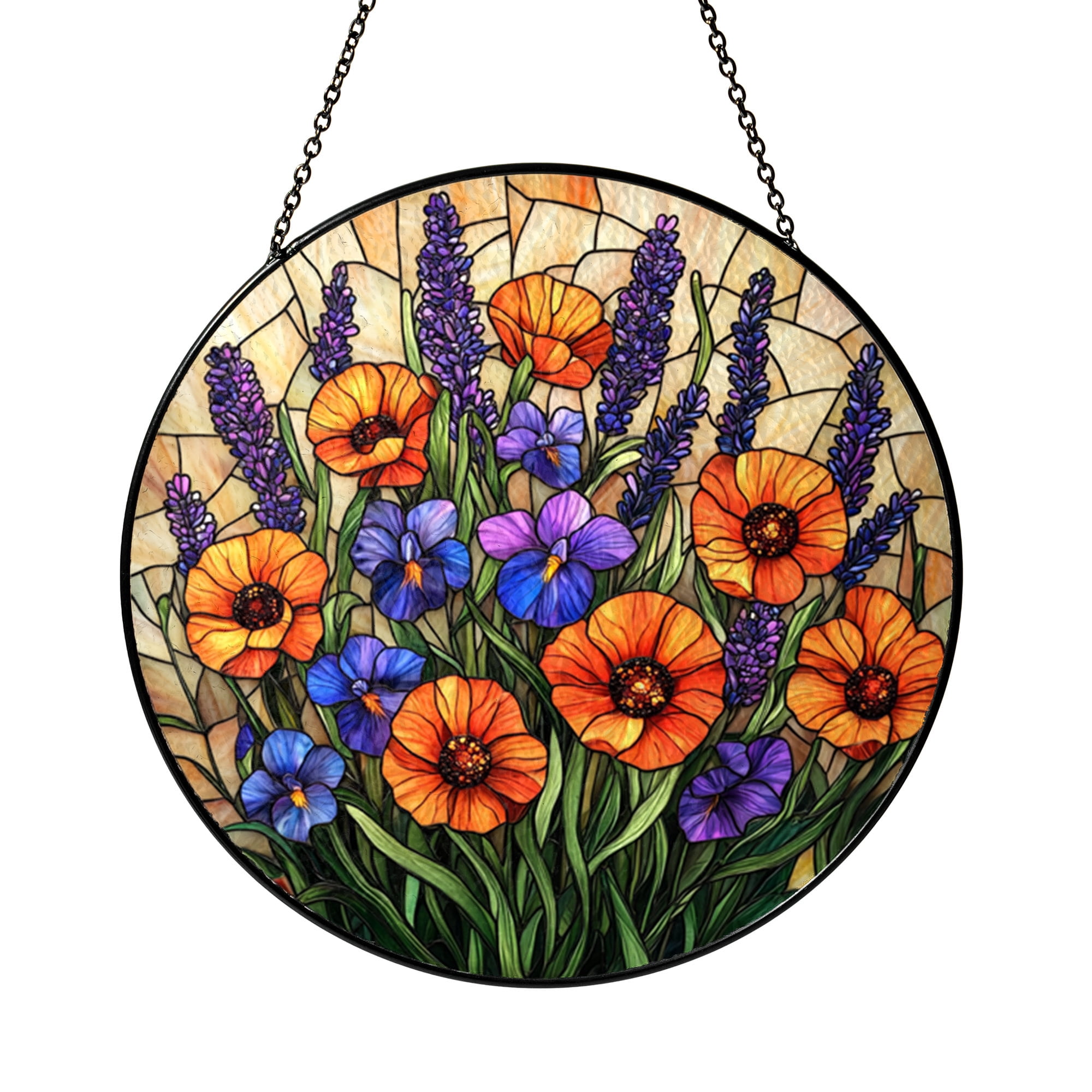 Bluebonnet and Poppy Stained Glass Suncatcher – Floral Window Hanging ...