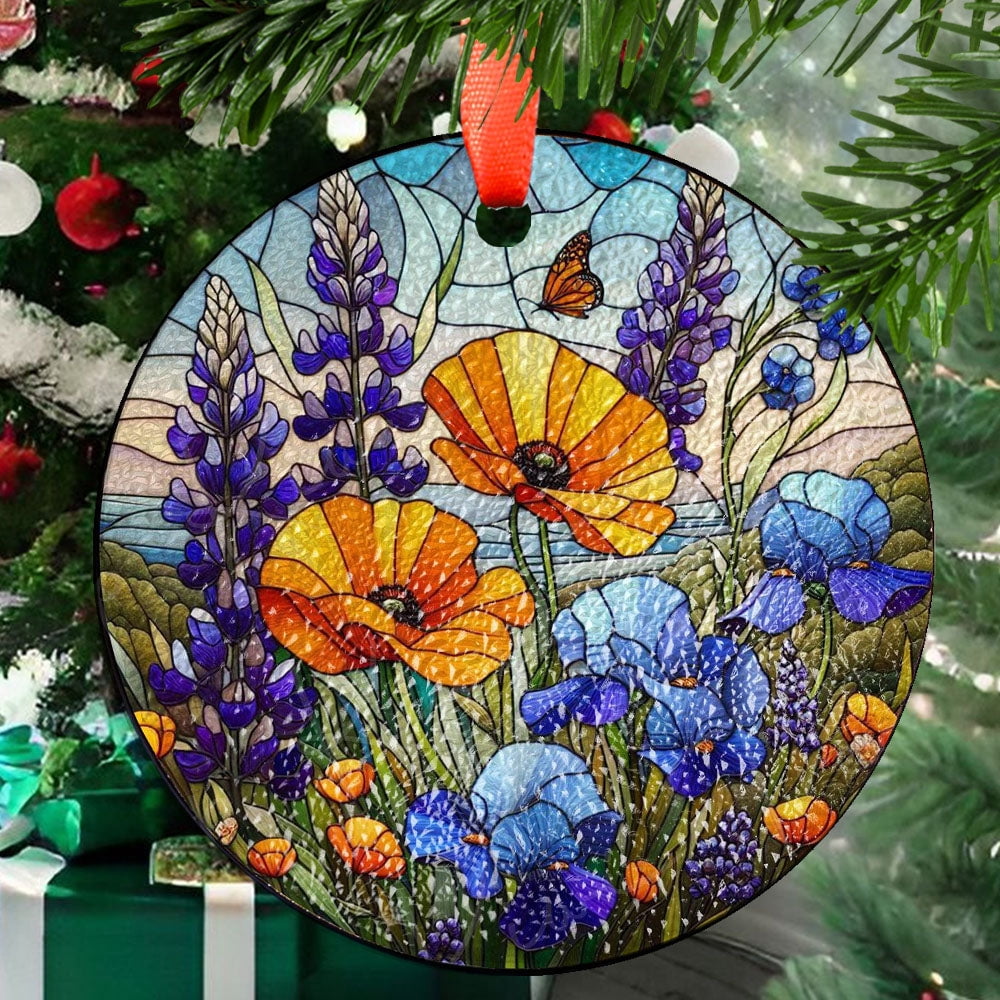 Bluebonnets and Orange Poppies GLASS Suncatcher Hanging, orange poppies ...