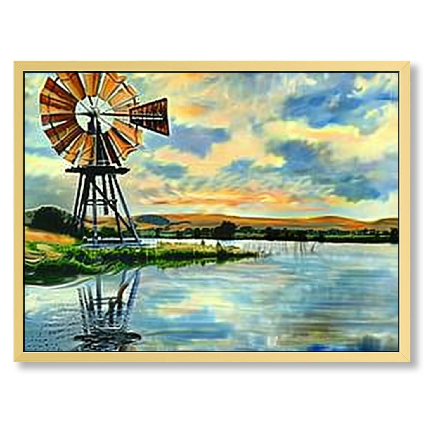 Bluebonnets Painting Windmill Landscape Pictures Art For Farmhouse Home ...