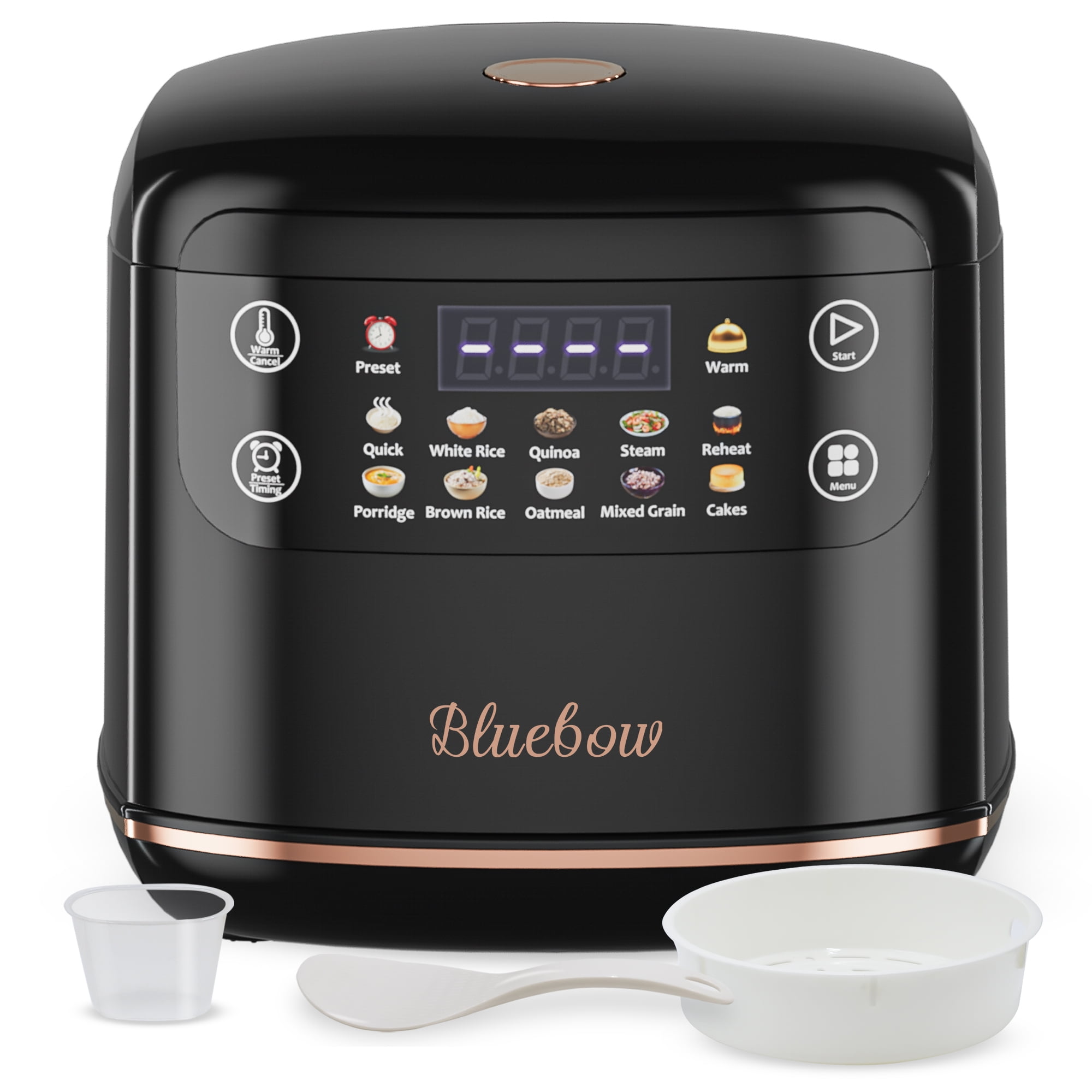 Bluebow Digital Rice Cooker, 6-Cup, 2.1QT Small Rice Maker with 10 ...