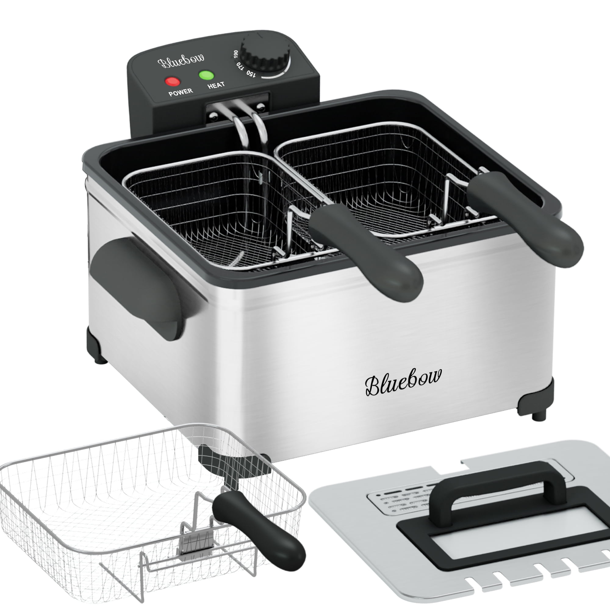 Bluebow Electric 5.3QT Deep Fryer, 1700W Immersion, 3 Baskets ...