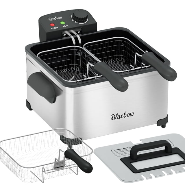 Bluebow Electric 5.3QT Deep Fryer, 1700W Immersion Fryer with 3-Baskets ...