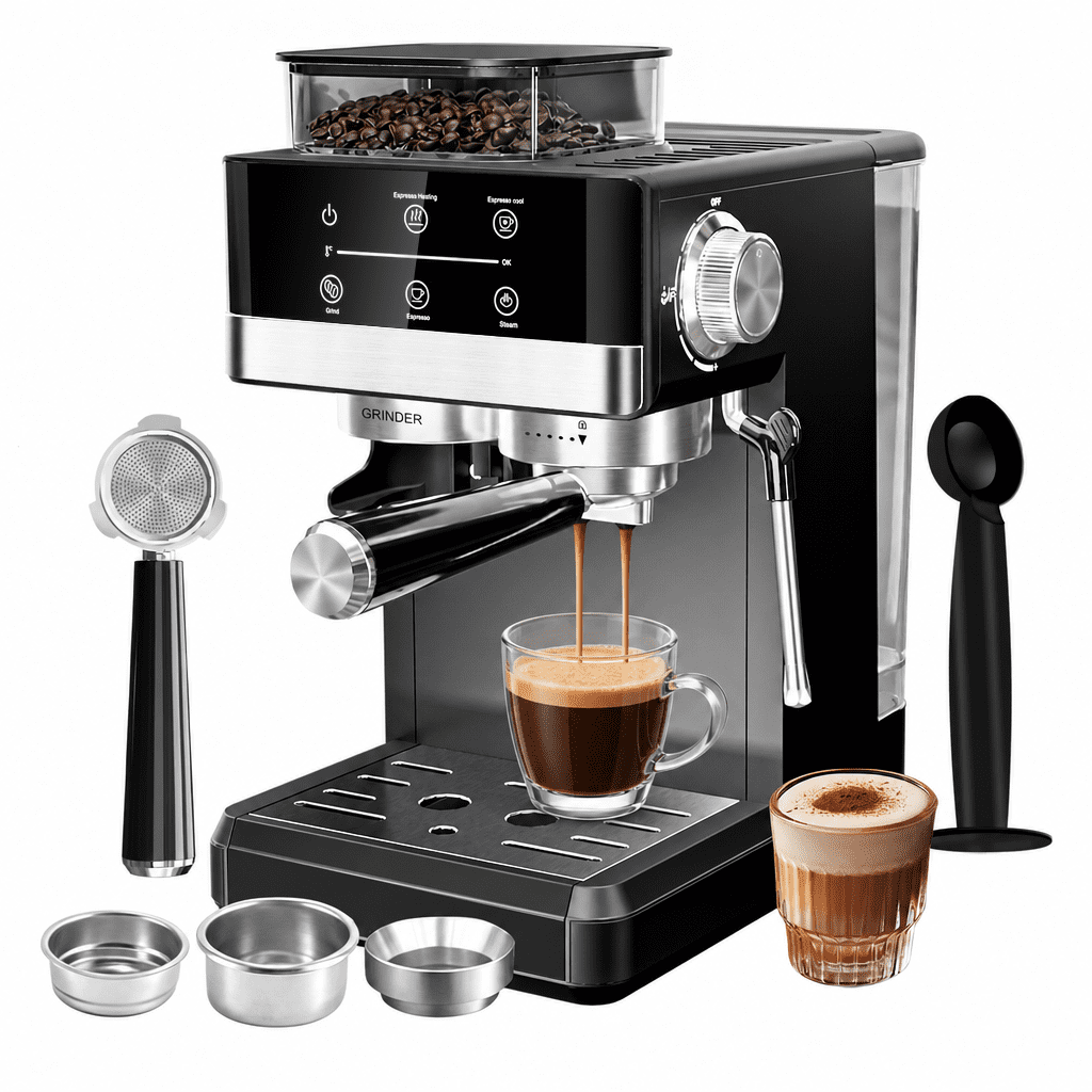 Bluebow Espresso Machine with Grinder, 20 Bar Semi-Automatic Coffee ...