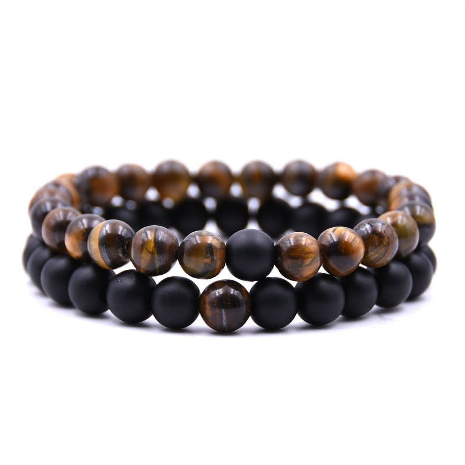 Blueek 2Pcs Men Women 8mm Chakra Beads Elastic Natural Stone Agate Bracelet, Matching Bracelets ...