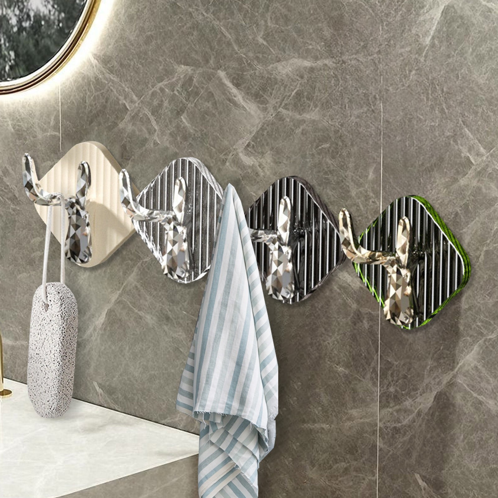 Blueek 4PCS Wall Hooks - No Drill Self-Stick Storage Hooks for Bathroom ...