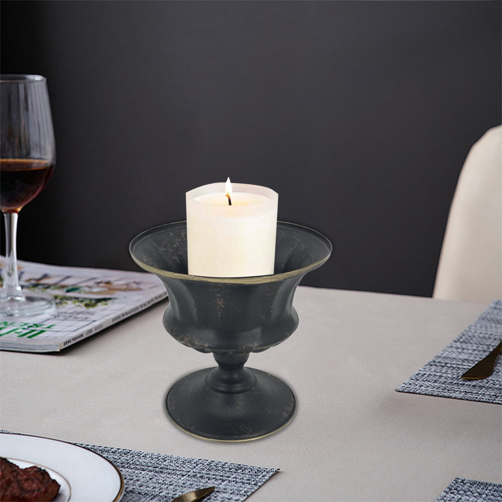 Blueek Black Vintage Iron Candle Holder Vase, 5-Inch Antique Gold Glass ...