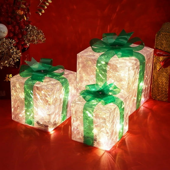 ESULOMP Set of 6 Christmas Lighted Gift Boxes, Pre-lit Xmas Tree Skirt ...