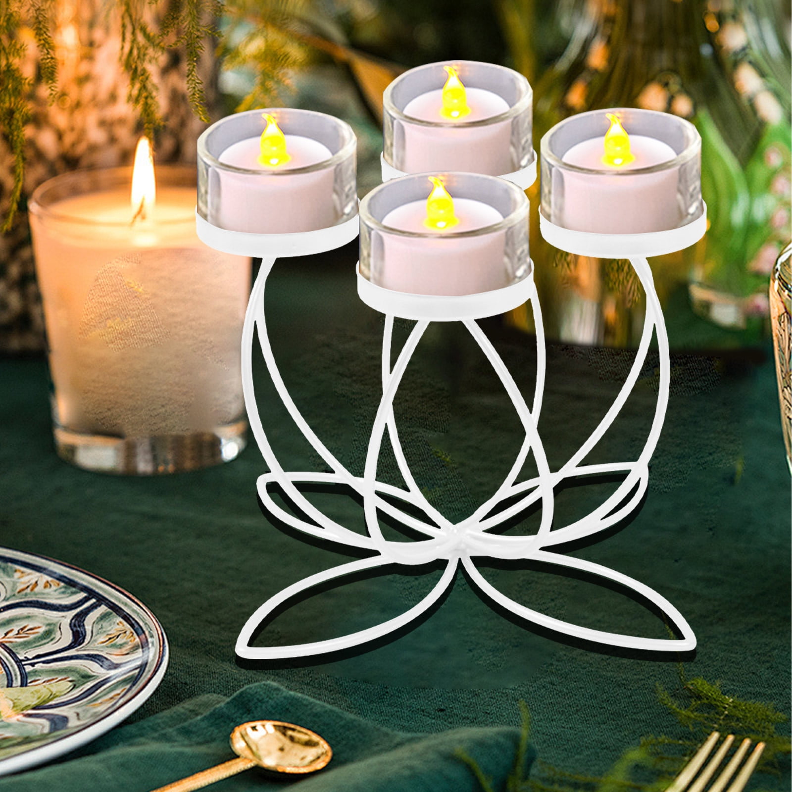 Blueek Christmas Tealight Candle Holders, Iron Quad Candlestick ...