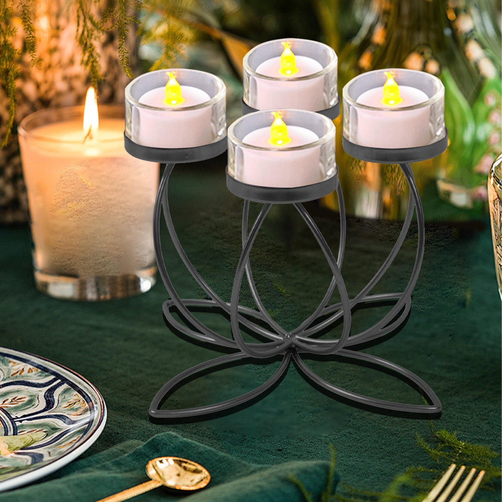 Blueek Christmas Tealight Candle Holders, Iron Quad Candlestick ...
