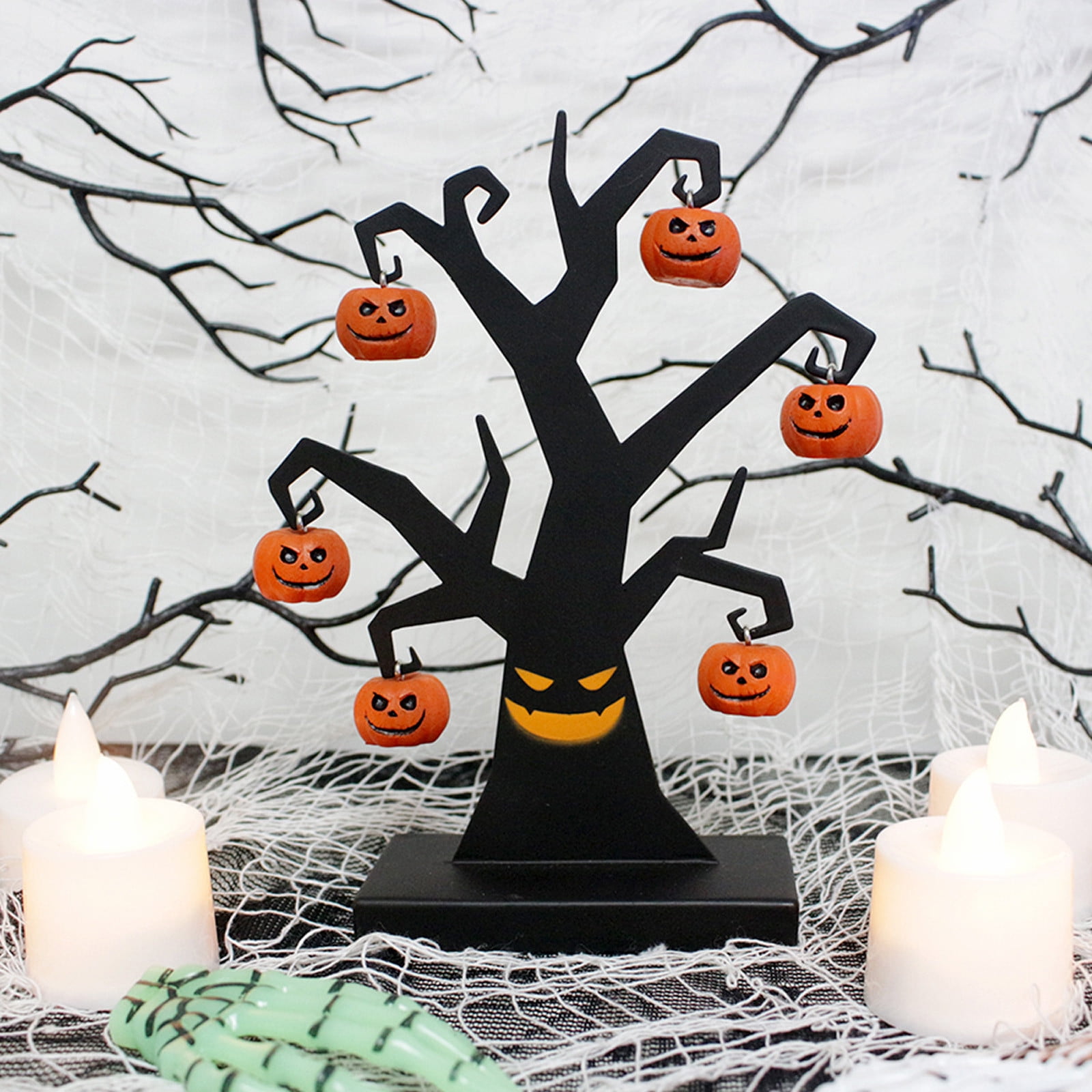 Blueek Halloween Indoor Decor, MiNi Halloween Tree with 6 Pumpkin ...