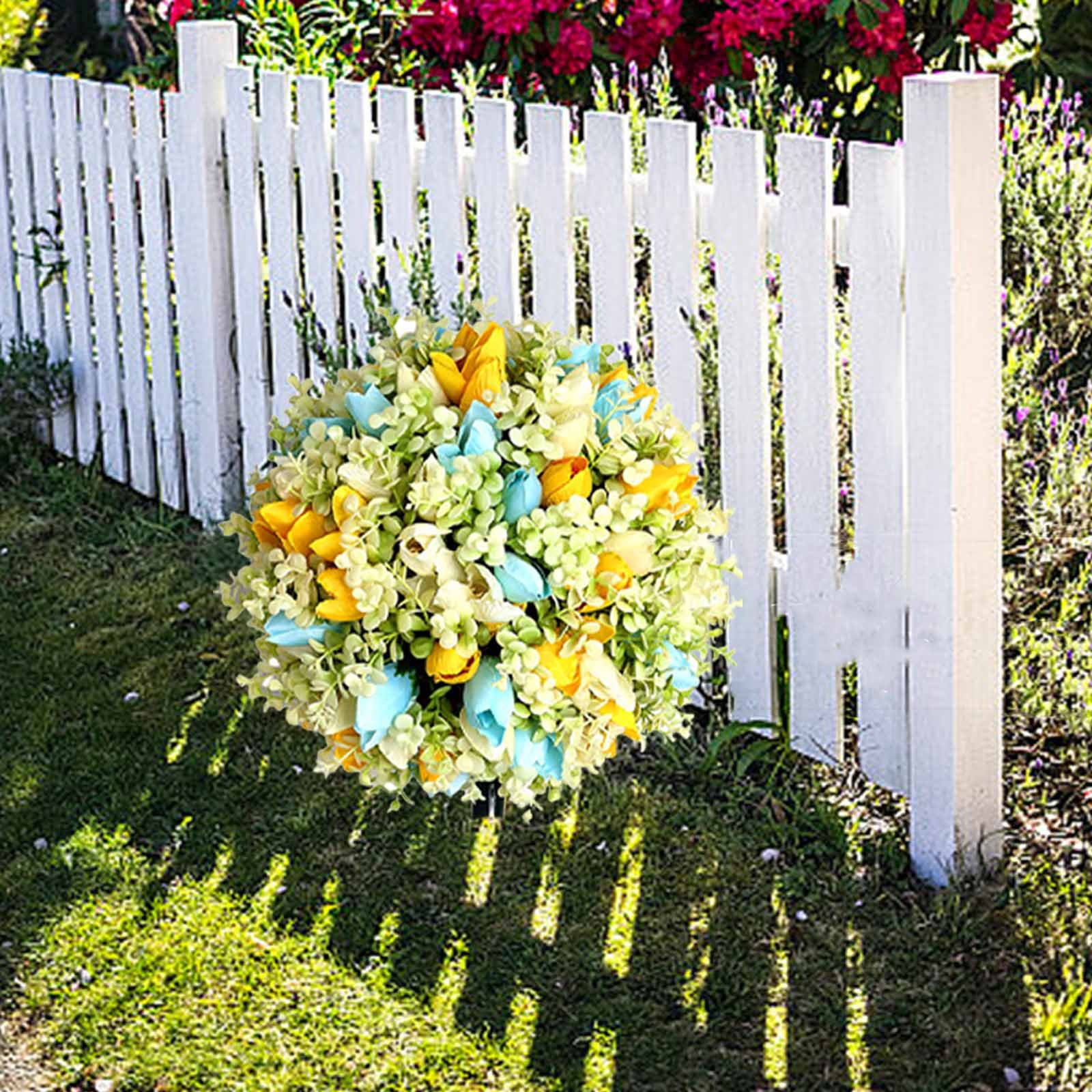 Blueek Faux Rose Ball Tree, Durable & Waterproof, Ground Spike,UV ...