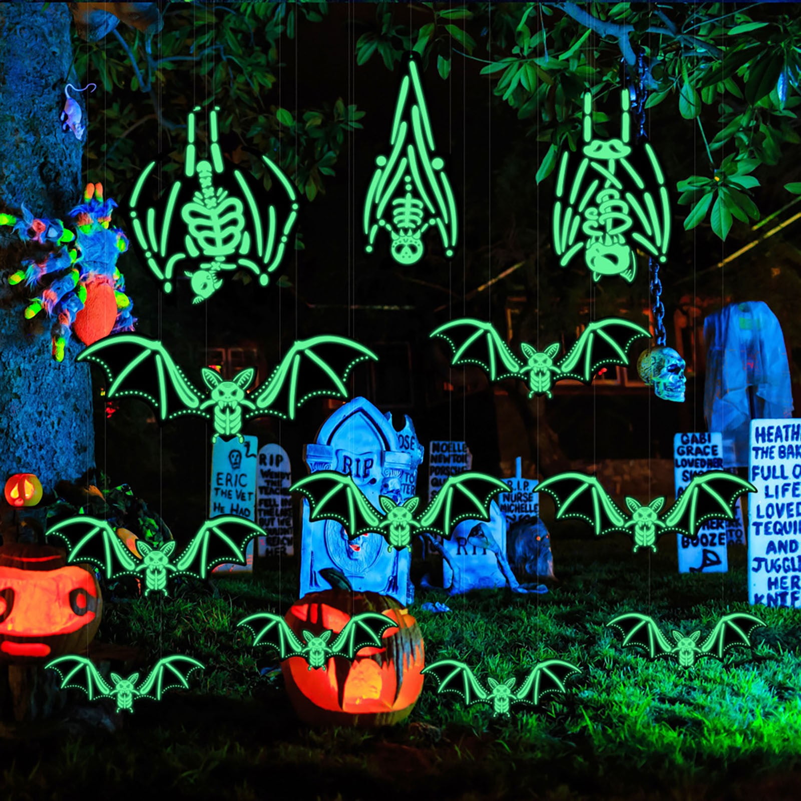 Blueek Hanging Bats Halloween Decorations, Flying Bats with Realistic ...