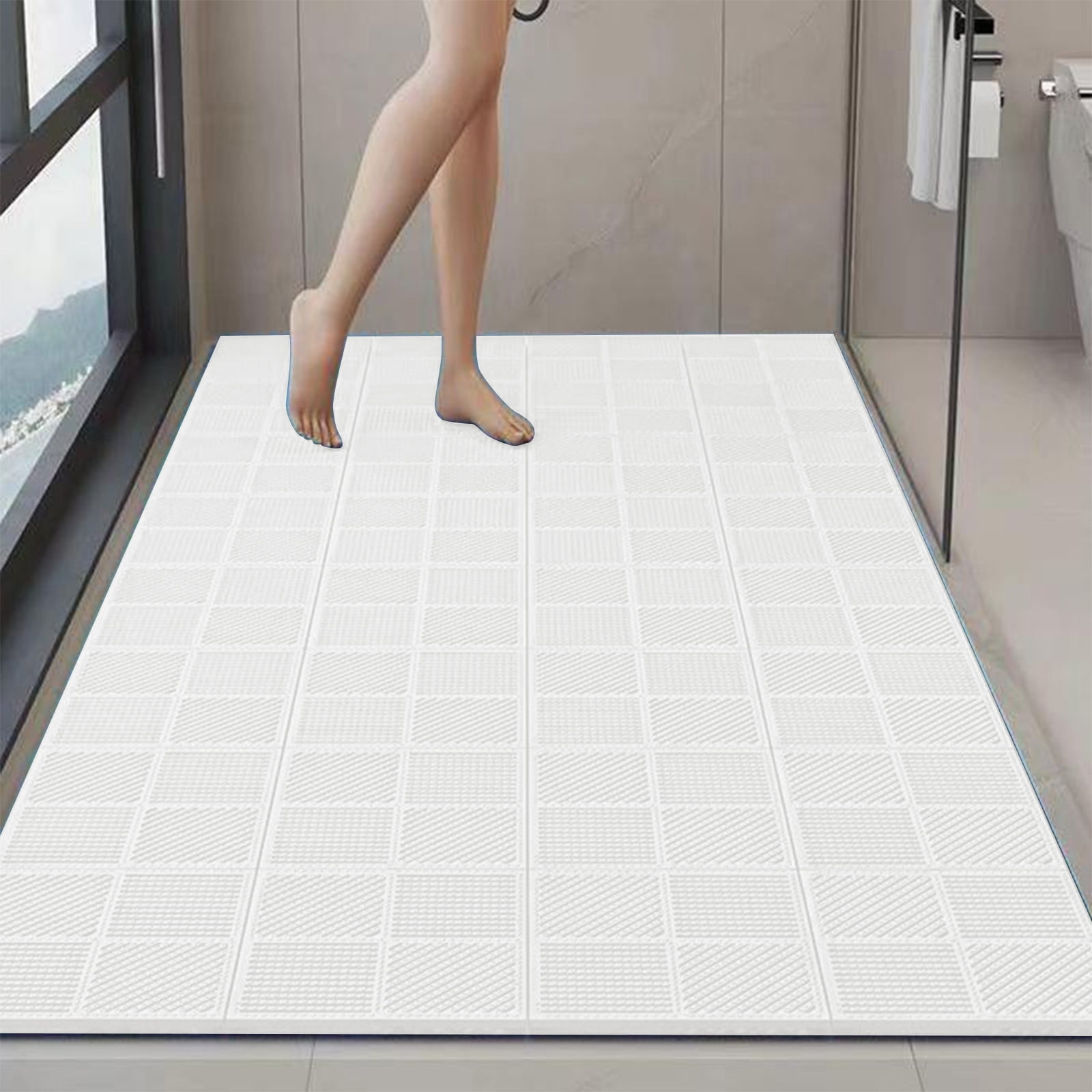 Blueek Interlocking Non-Slip Bath Mat - Modular Rubber Floor Drain ...