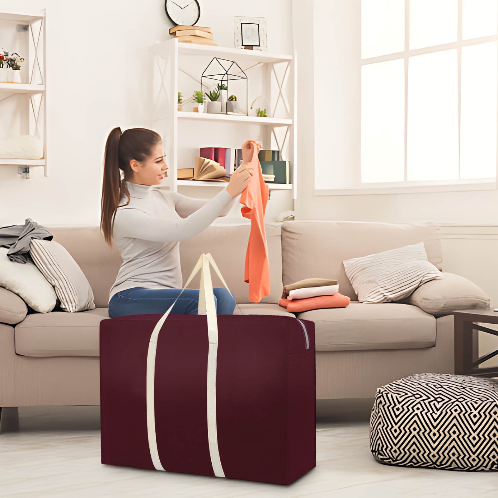 Blueek Large Capacity Moving Bags with Backpack Straps, Woven Boxes ...