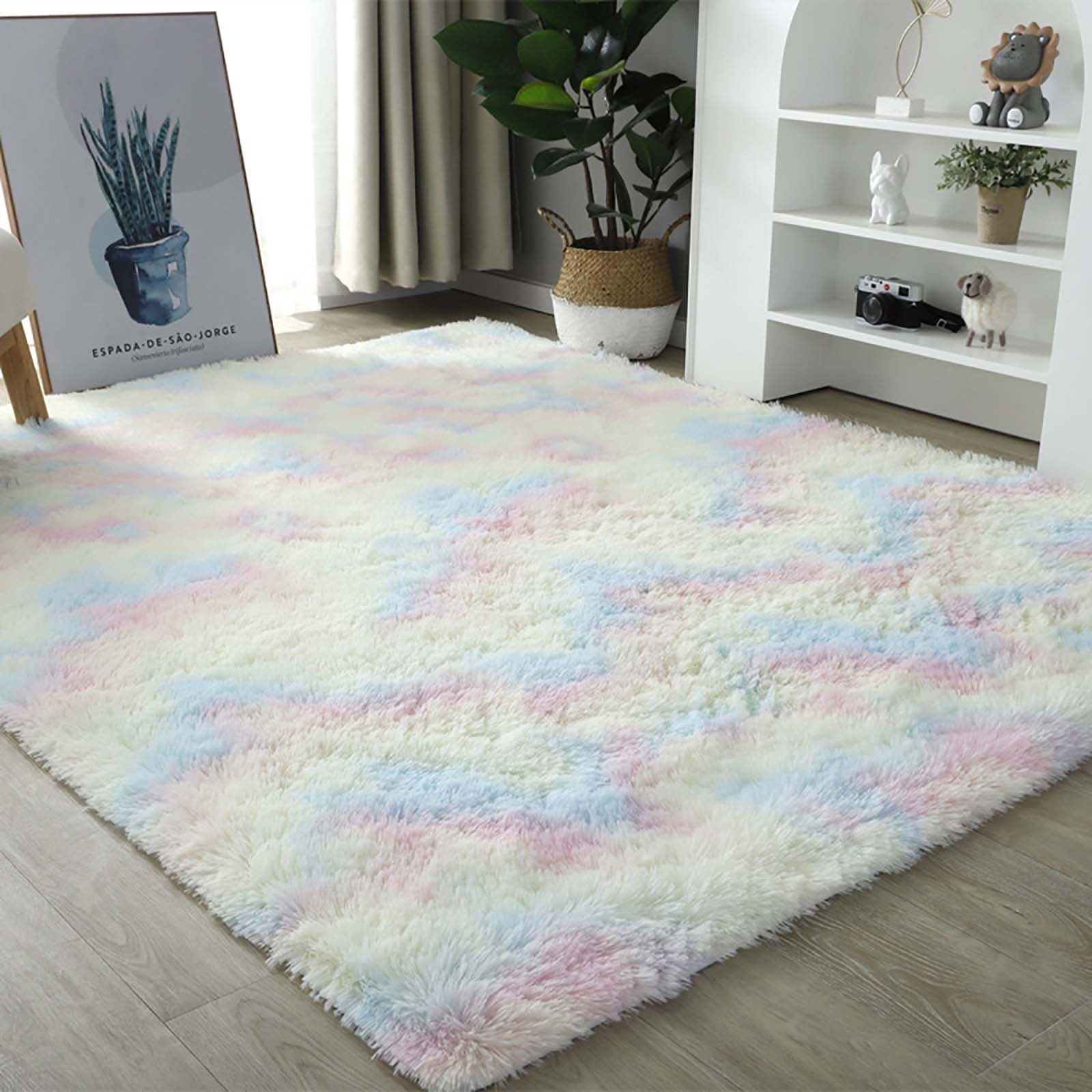 Blueek Modern Soft Bedroom Carpet - Tie-Dyed Warm Floor Mat for Home ...