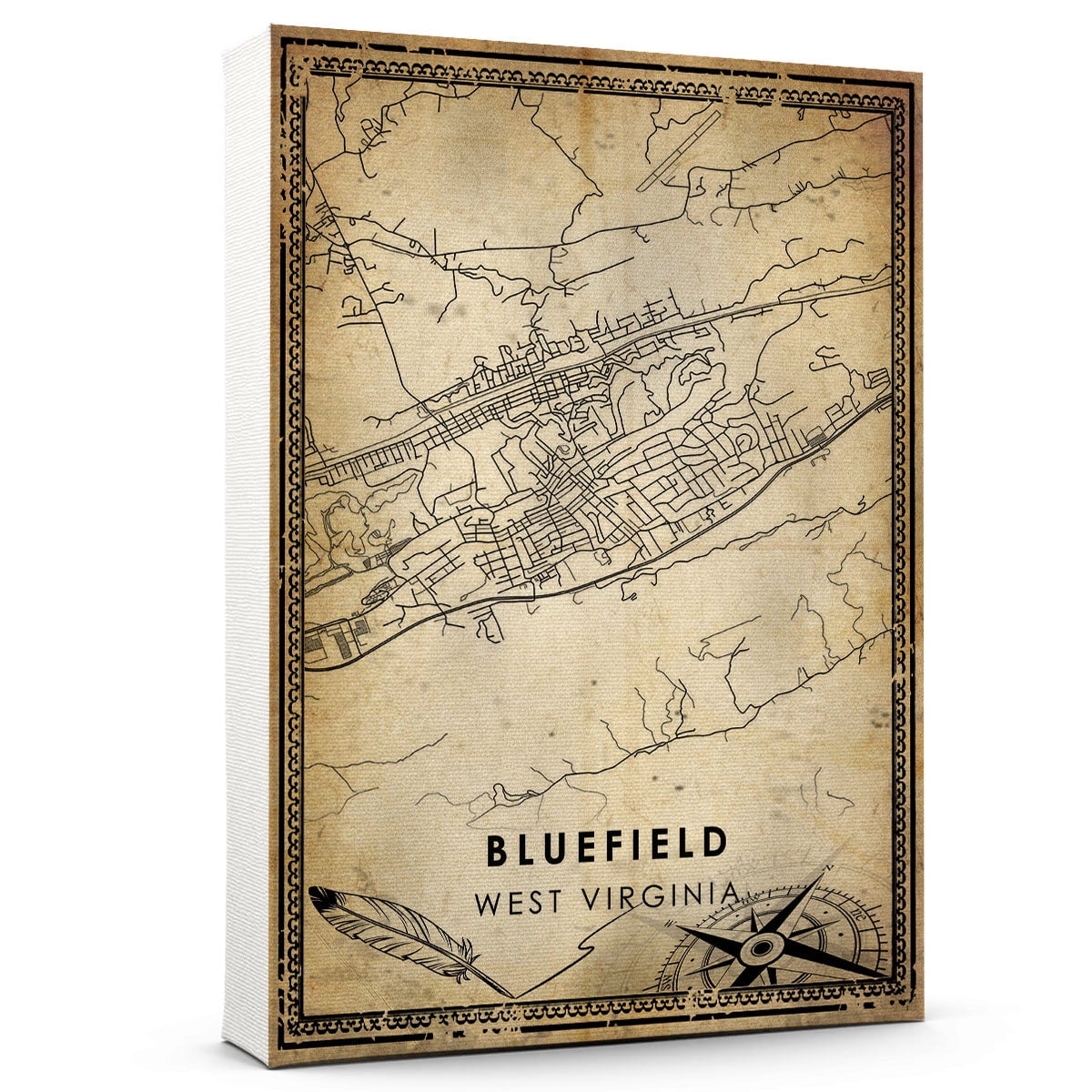 Bluefield Vintage Map Prints Canvas, Bluefield West Virginia Map Art ...