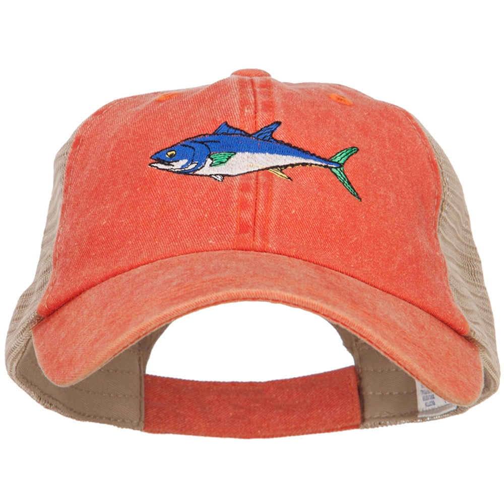 Bluefin Tuna Embroidered Washed Trucker Cap - Orange Tan OSFM - Walmart.com