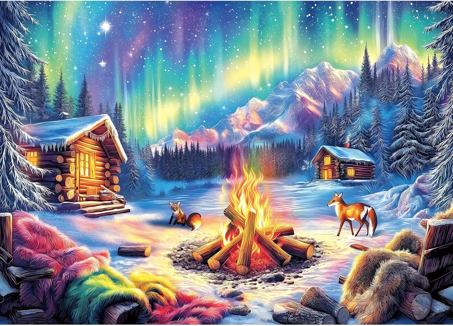 Blueforest 1000 Piece Jigsaw Puzzles for Adults, Northern Lights & Cozy ...