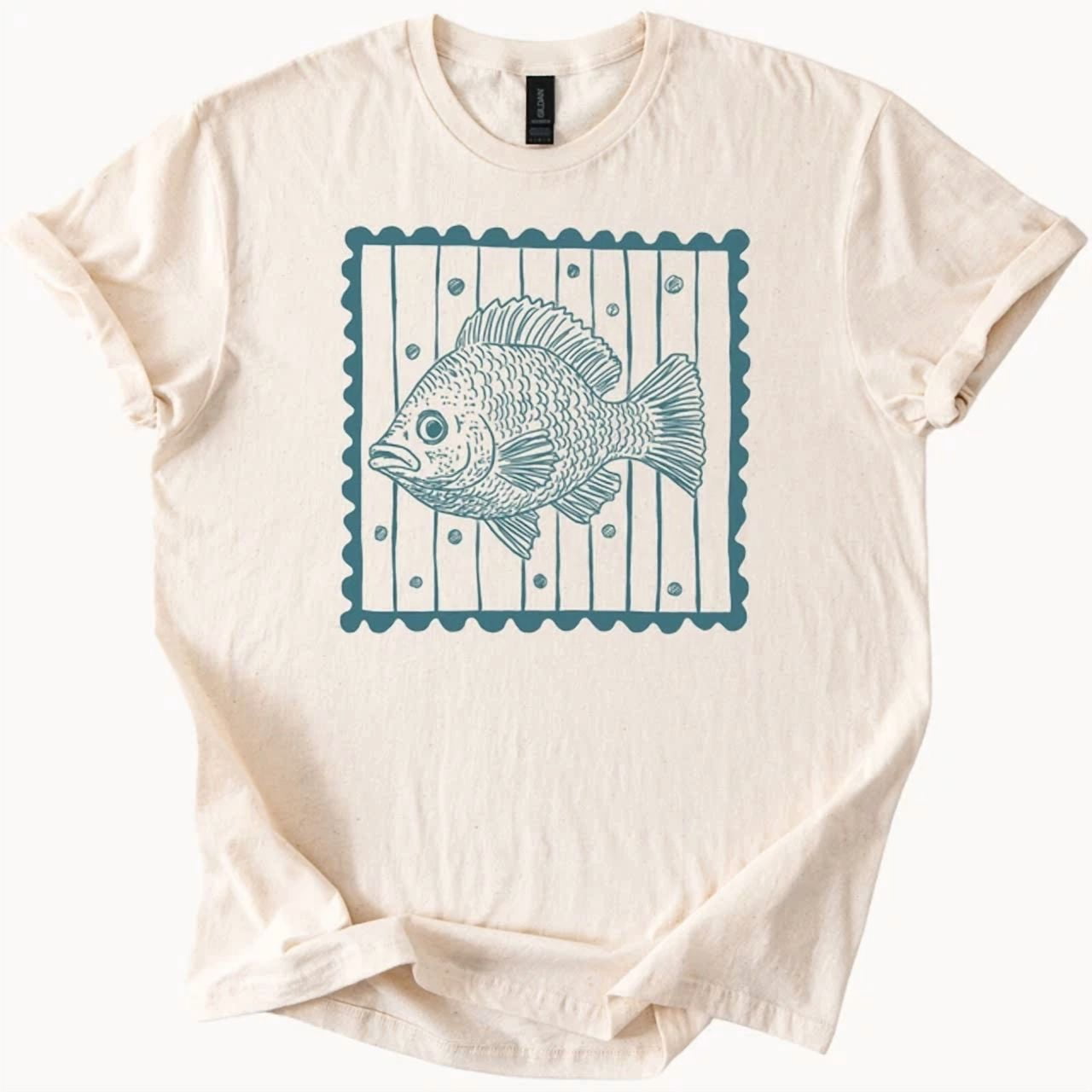 Bluegill Fish Art T Shirt Hand Drawn Fishing Graphic Tee Lake Life Size ...