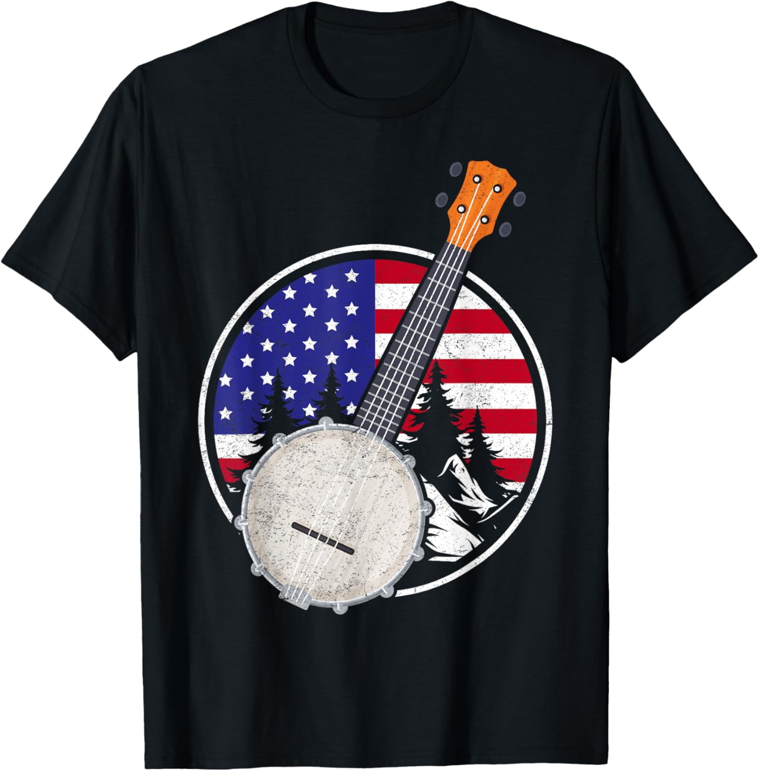Bluegrass Banjo American US Flag Instrument Player Lover T-Shirt ...