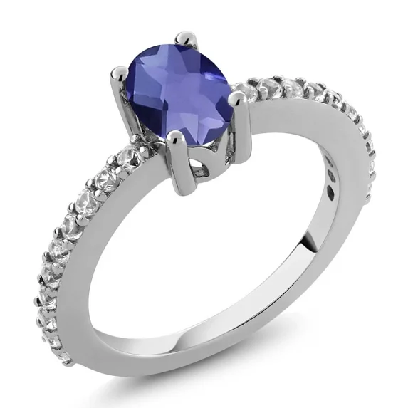 Blueheavenjewels Sterling Silver Oval Cut Blue Created Iolite Ring with ...