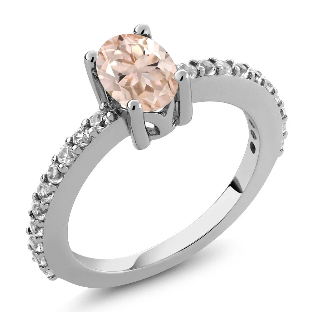 Blueheavenjewels Sterling Silver Oval Cut Peach Created Morganite Ring ...