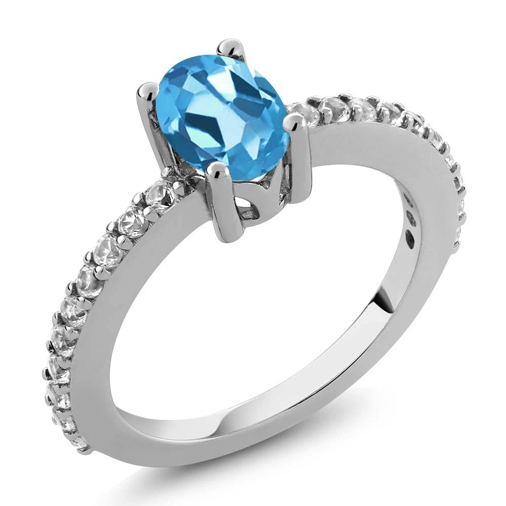 Blueheavenjewels Sterling Silver Oval Cut Swiss Blue Topaz Ring with ...