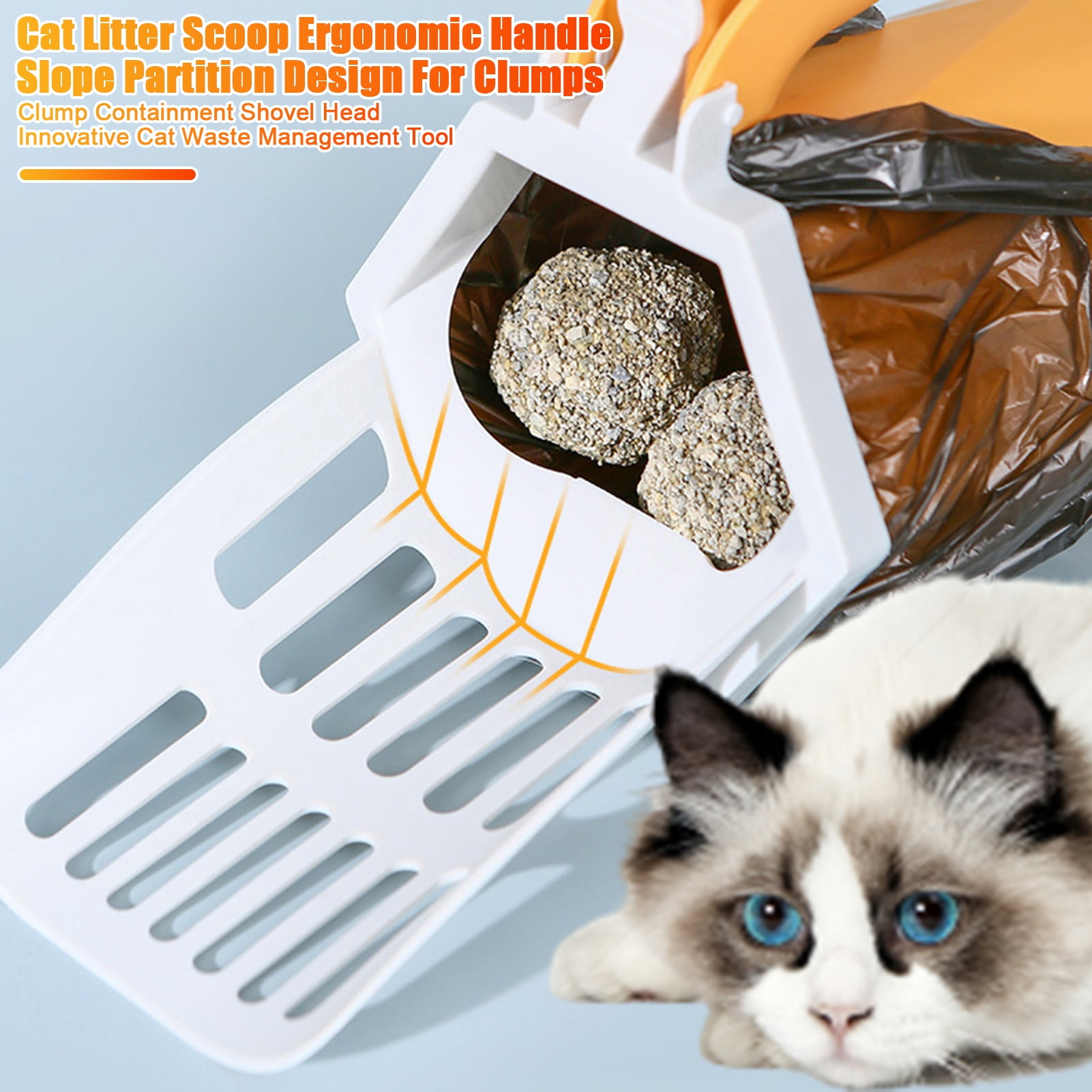 Bluelans Cat Litter Scooper with Trash Container Ergonomic Grip Cat ...