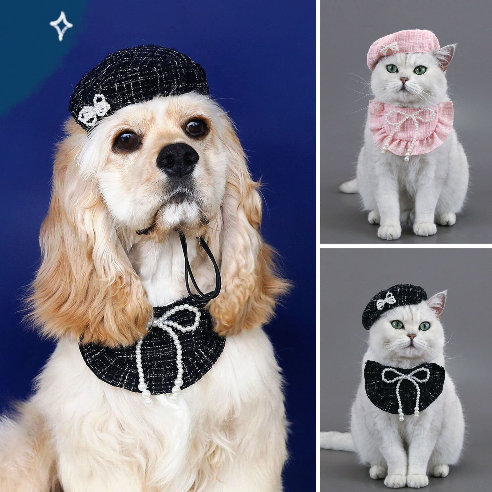 Bullpaw Elegant Pet Hat Bib Set with Artificial Pearl Decoration ...