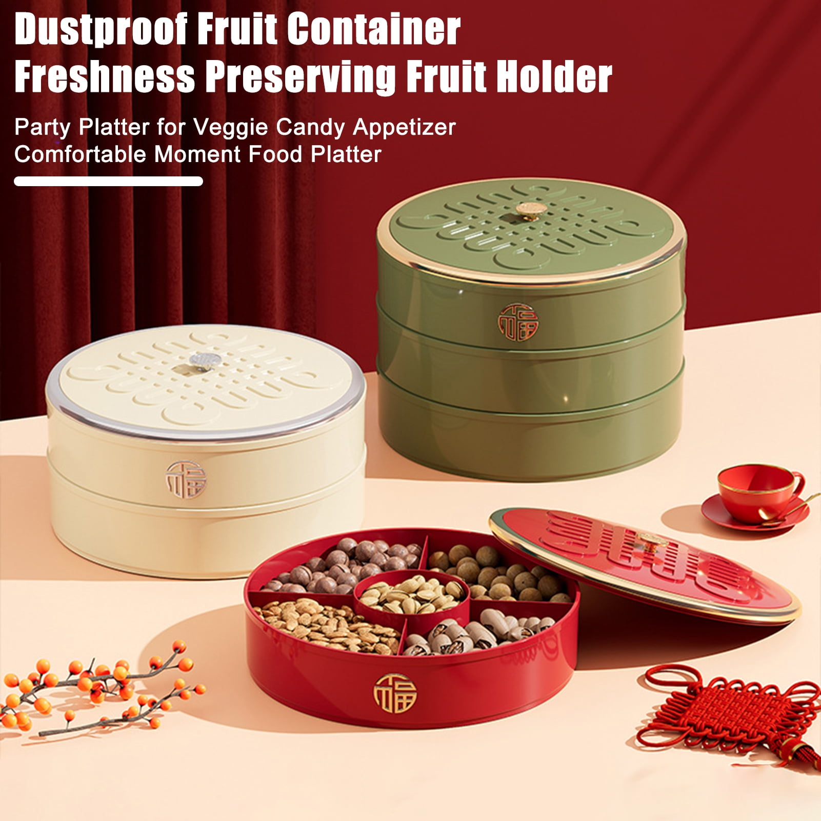 Bluelans Multi-tiered Fruit Plate with Lid Airtight Multi Compartment ...