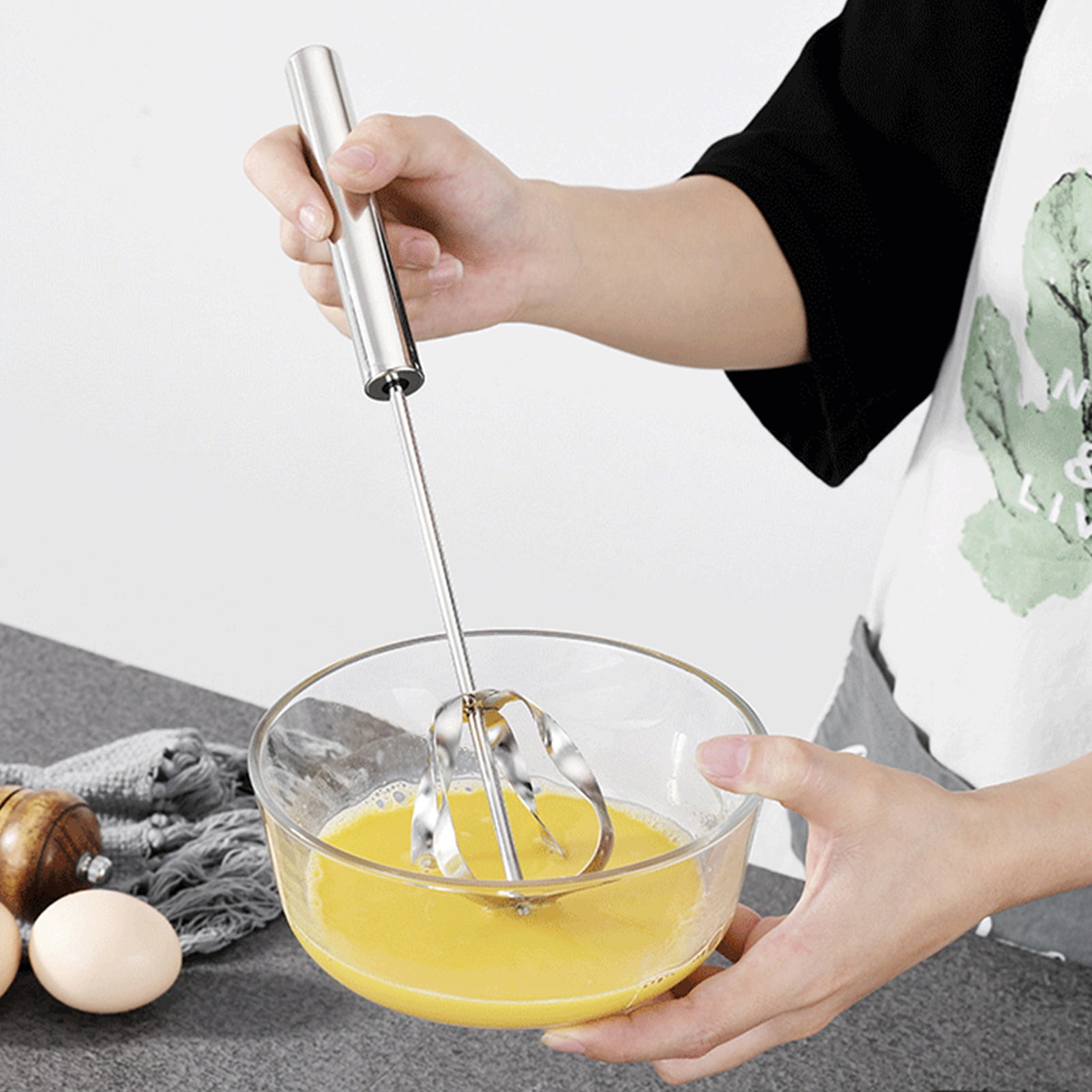 Bluelans Semi-Automatic Whisk Stainless Steel Egg Beater Hand Push ...
