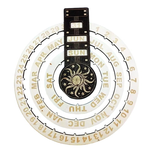 AQRS Wooden Rotating Circular Perpetual Calendar Moon Tree Sun Round ...