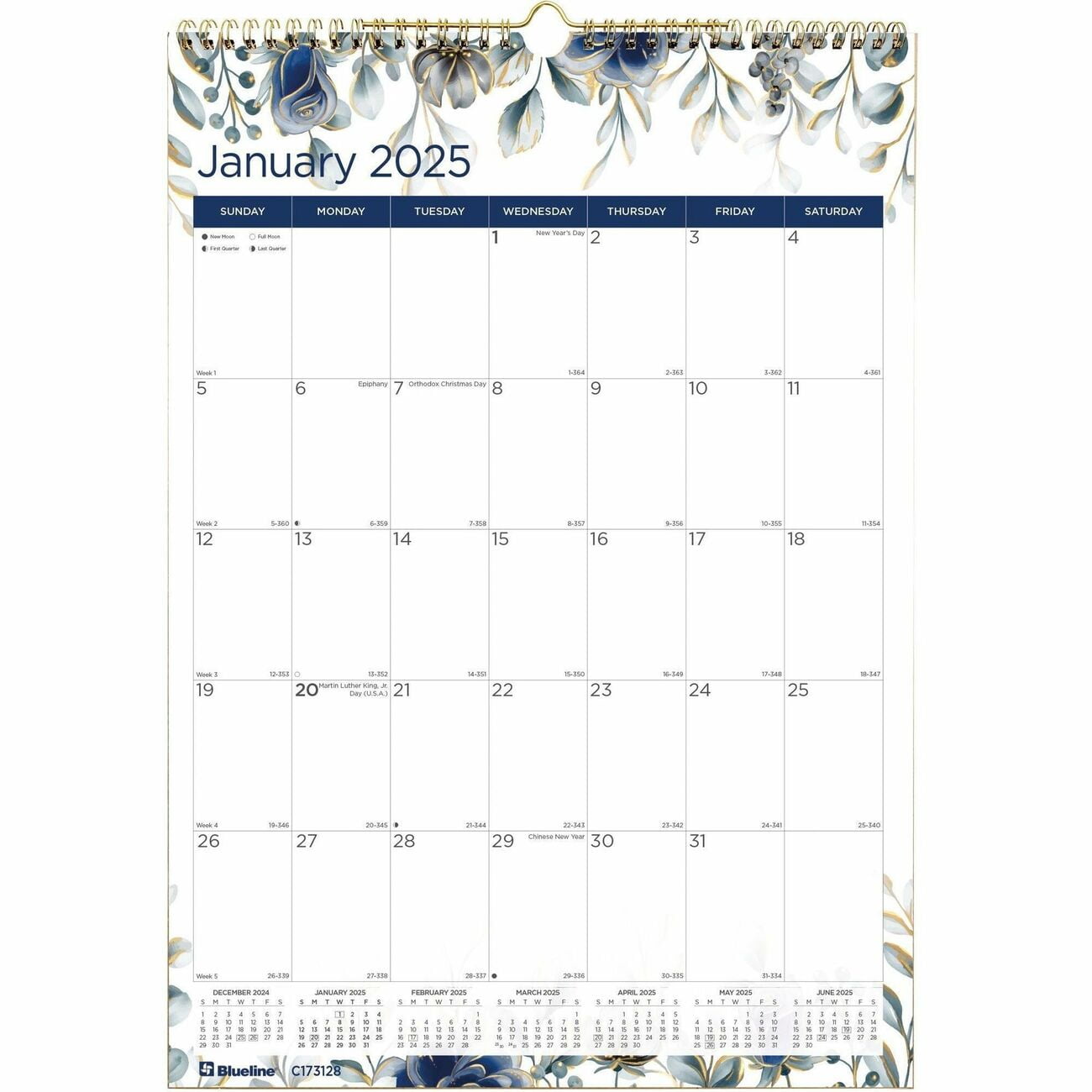 Blueline Abstract Floral Monthly Wall Calendar (c173128) - Walmart.com
