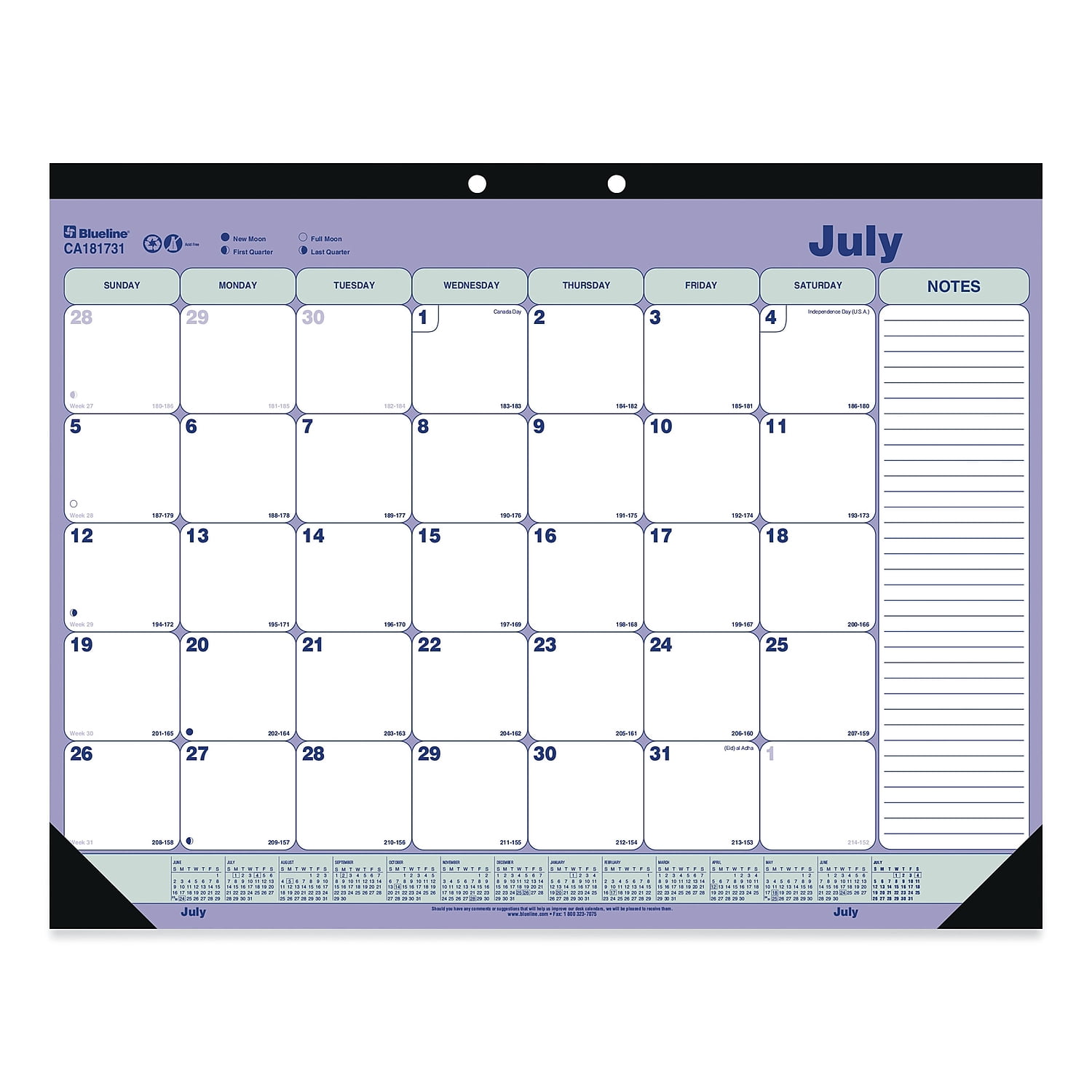 Blueline Academic Desk Pad Calendar 21.25x16 White/Blue July 2023-2024 ...