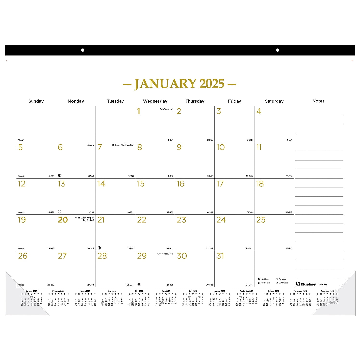 2025 Blueline Classic Gold Monthly Desk Pad Calendar, 22" x 17" , Gold ...