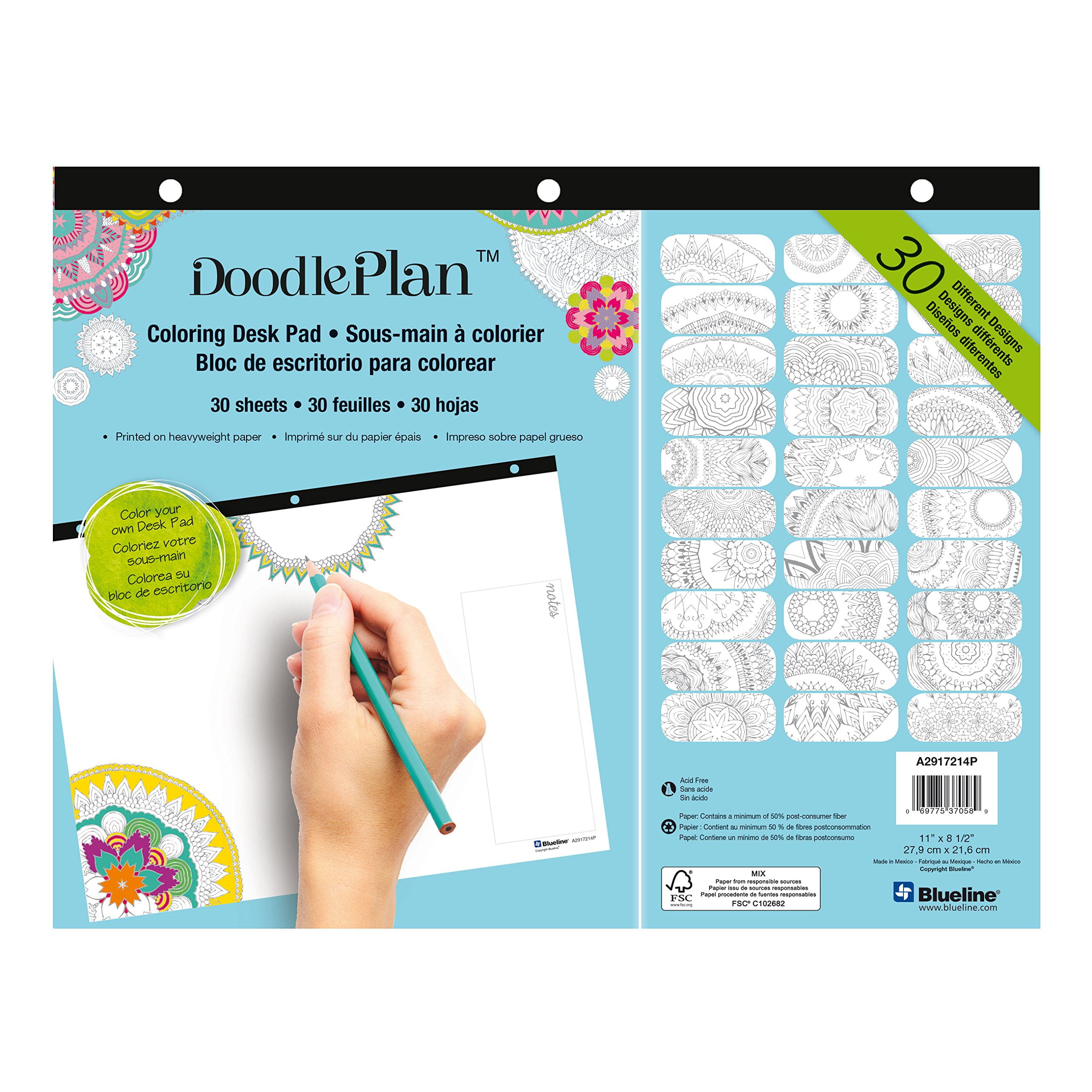 Blueline DoodlePlan Coloring Mini Desk Pad, Mandala Design, 11 x 8.5 ...