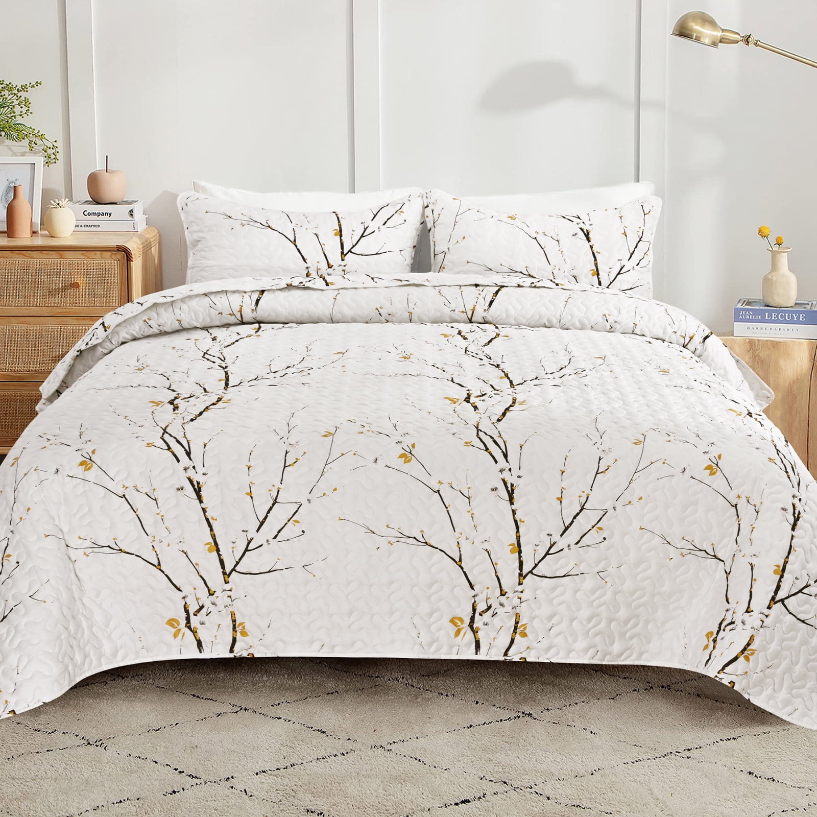 Bluem Cade Flower Quilt Set Twin Size,Lightweight 3 Pieces White Quilts ...