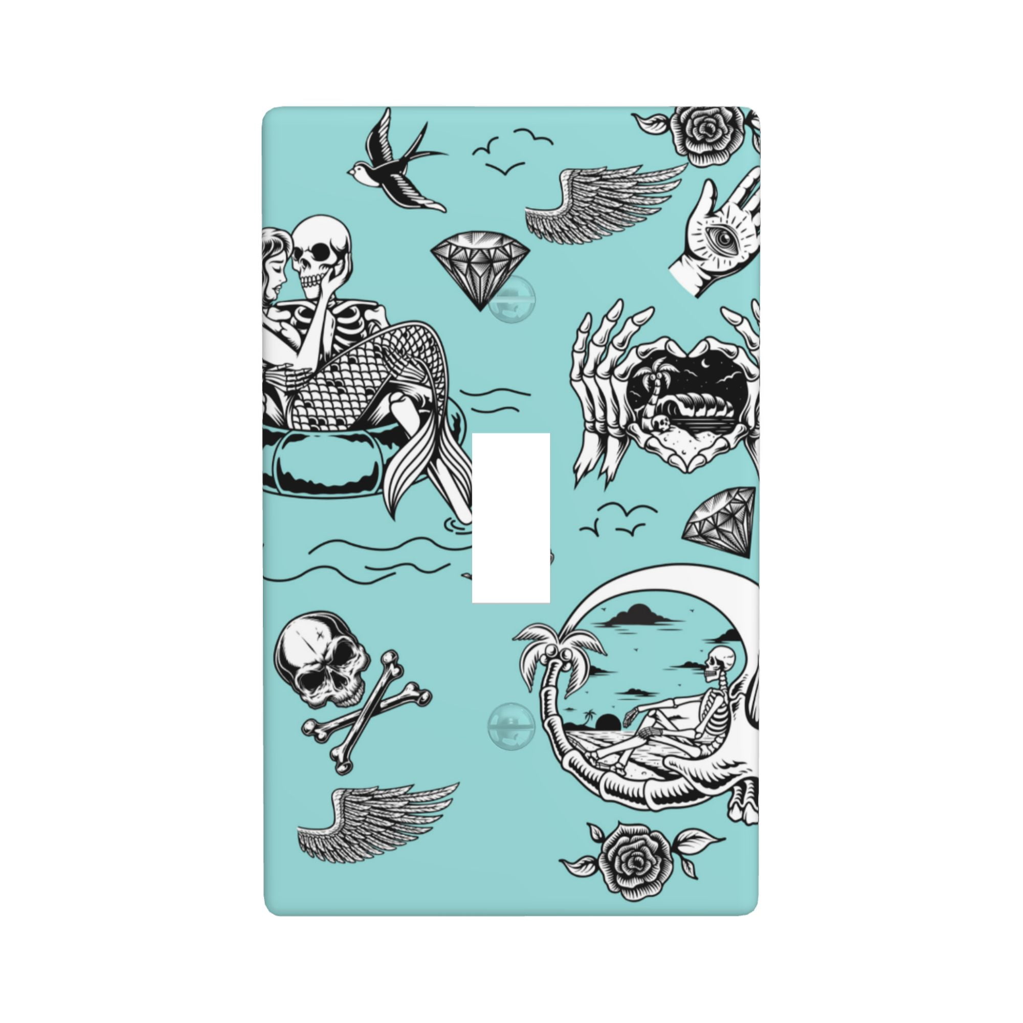 Bluemint Skull Mermaid Skeleton Teal Single Toggle Light Switch Plate ...