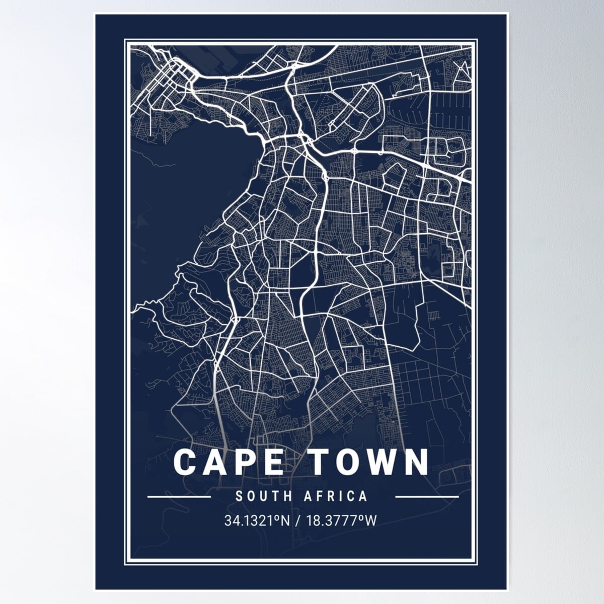 Blueprint City Map Of Cape Town South Africa Poster Wall Art, Modern ...