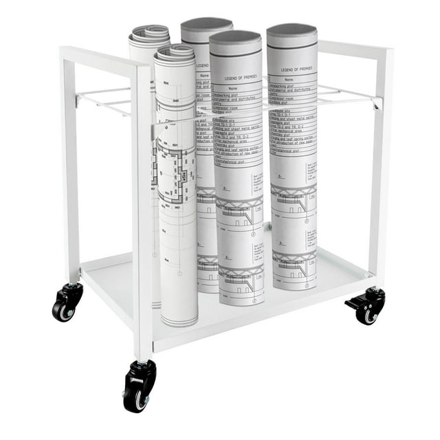 12-Slot Blueprint Holder Rack, Mobile Metal Roll File Storage Cart ...